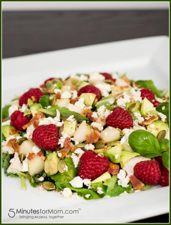 Sweet and Savory Chicken Salad with Bacon, Raspberries and Feta