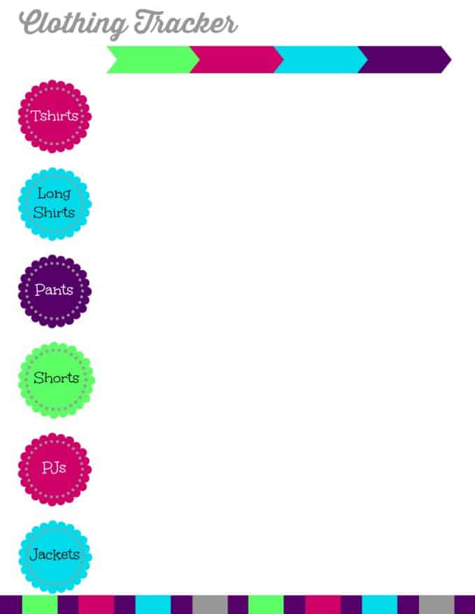 Free Printable Clothing Tracker