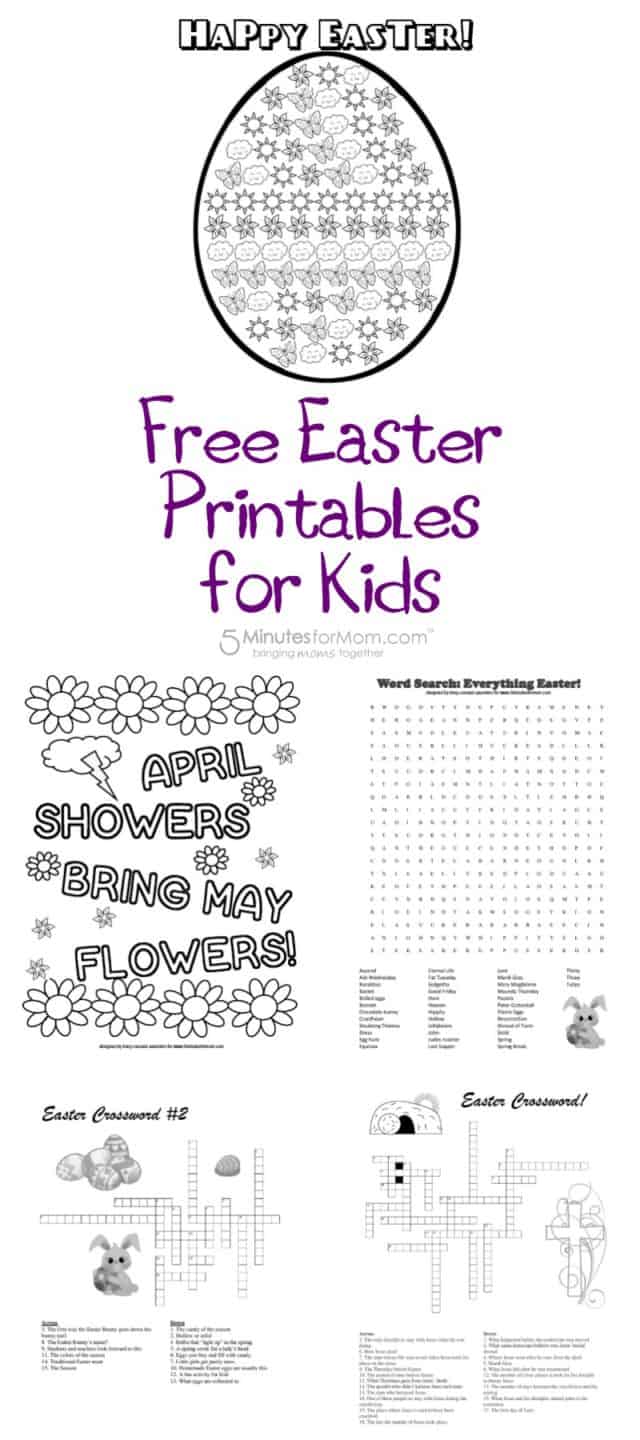 Free Easter Printables for Kids - Coloring Sheets and Crosswords - 5 ...
