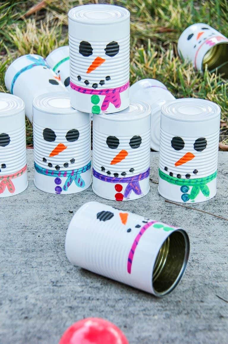 DIY Snowman Tin Can Toss - Fun Winter Activity For Kids