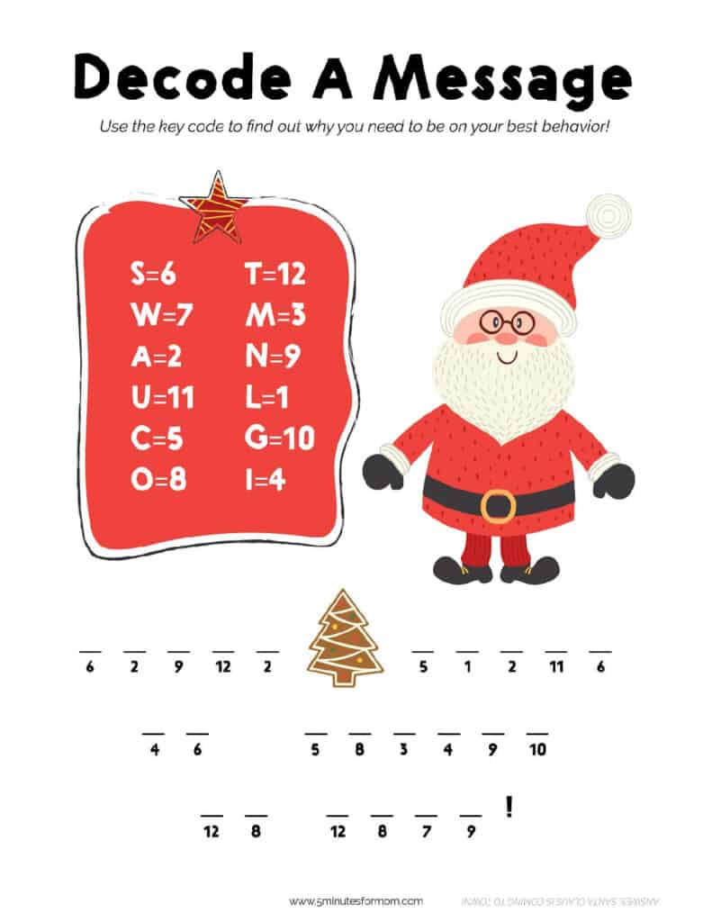 Holiday Activity Sheets Christmas Printable Decode A Message 5 Holiday Activity Sheets Christmas Printable Decode A Message 5