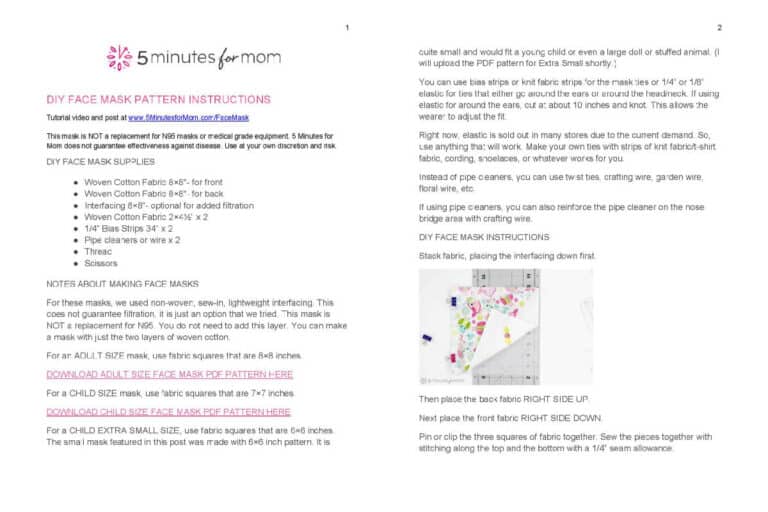 DIY Face Mask Pattern - How To Make A Cloth Face Mask - 5 Minutes for Mom