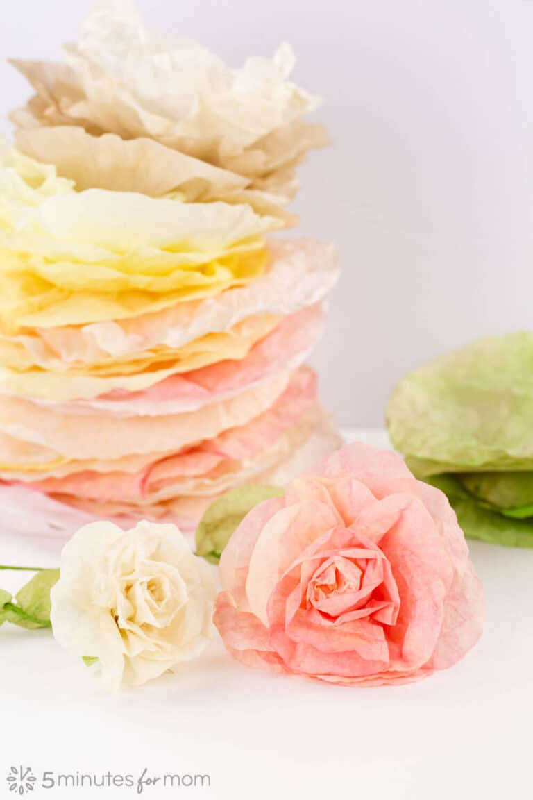 How to Make Coffee Filter Flowers with Acrylic Paint - 5 Minutes for Mom